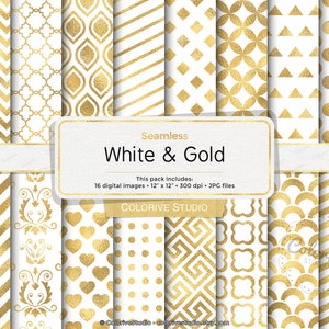 White and Gold Digital Paper Seamless Elegant Gold Wedding - Etsy
