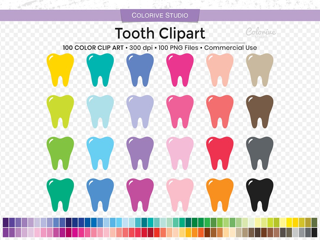100 Tooth Clipart in Rainbow Colors Dentist Appointment Teeth Png Clip ...