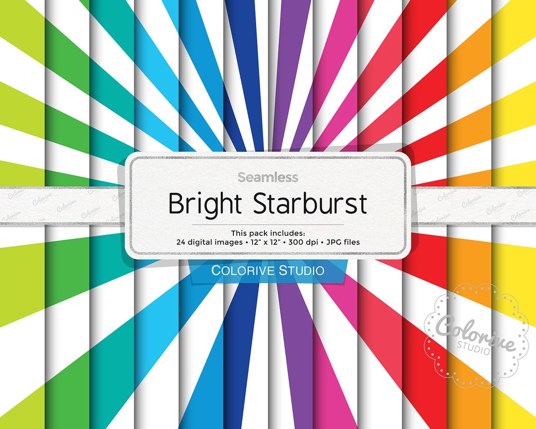 Bright Starburst Digital Papers, Light Sun Burst Rays Backgrounds in ...