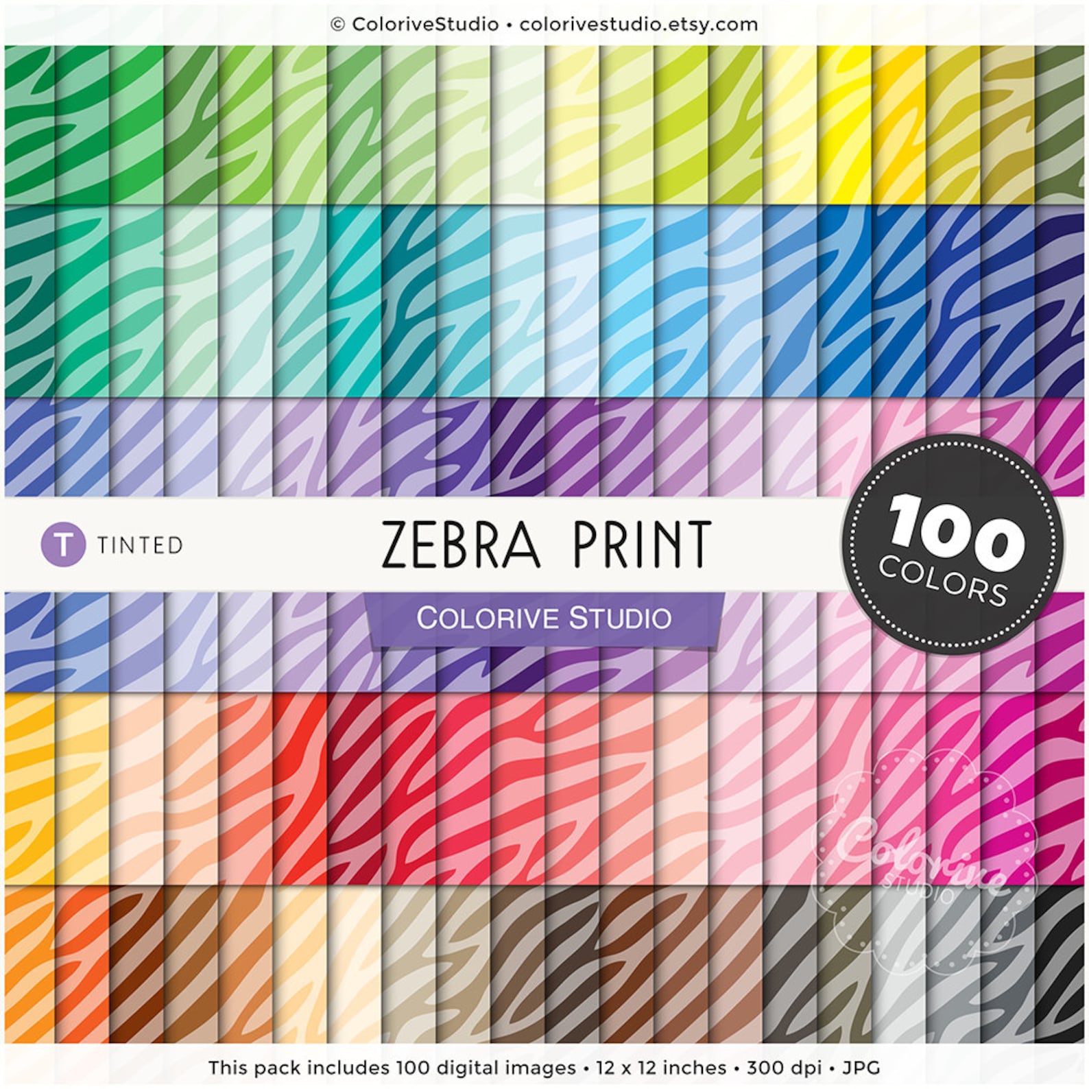 Tinted Zebra Print Digital Paper 100 Rainbow Colors Animal - Etsy