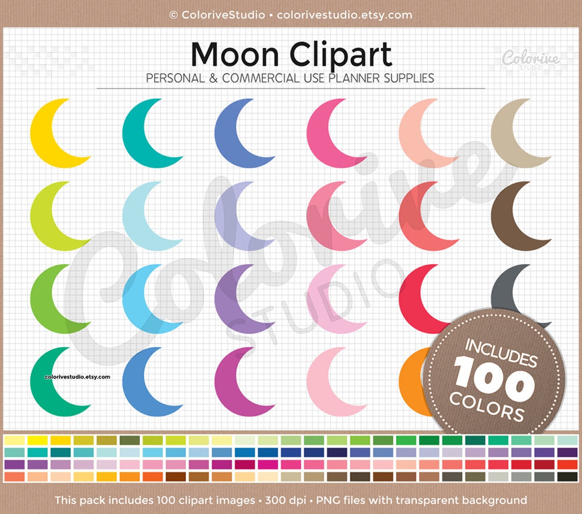 100 Moon Clipart in Rainbow Colors Crescent Moon Half Moon Png - Etsy