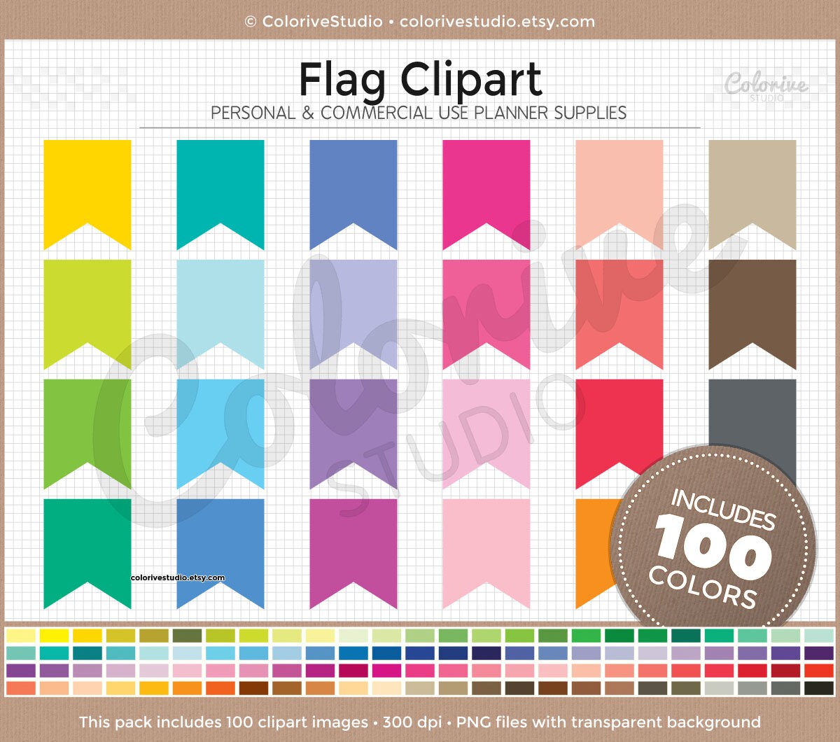 100 Flag Clipart in Rainbow Colors Solid Bunting Flags Clip - Etsy