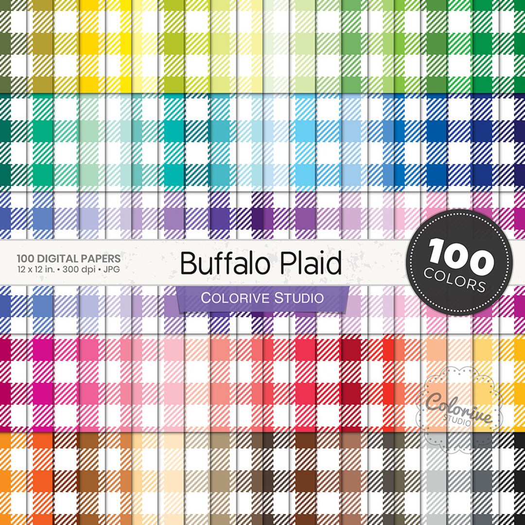 Buffalo Plaid Digital Paper 100 Rainbow Colors White Buffalo Check ...