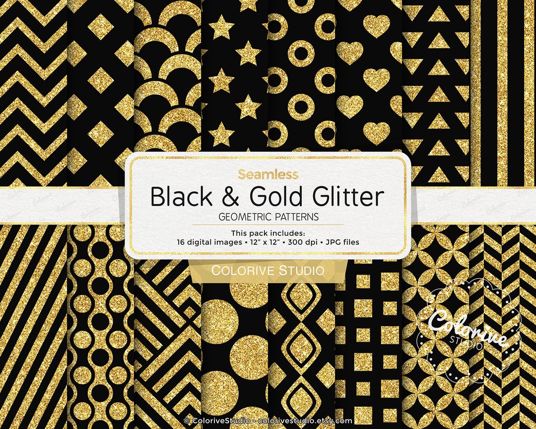 Black & Gold Glitter Digital Paper Geometric Gold Glitter - Etsy
