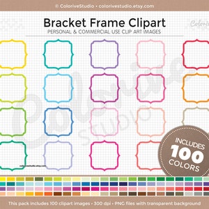 100 Bracket Frame Clipart in Rainbow Colors Transparent - Etsy