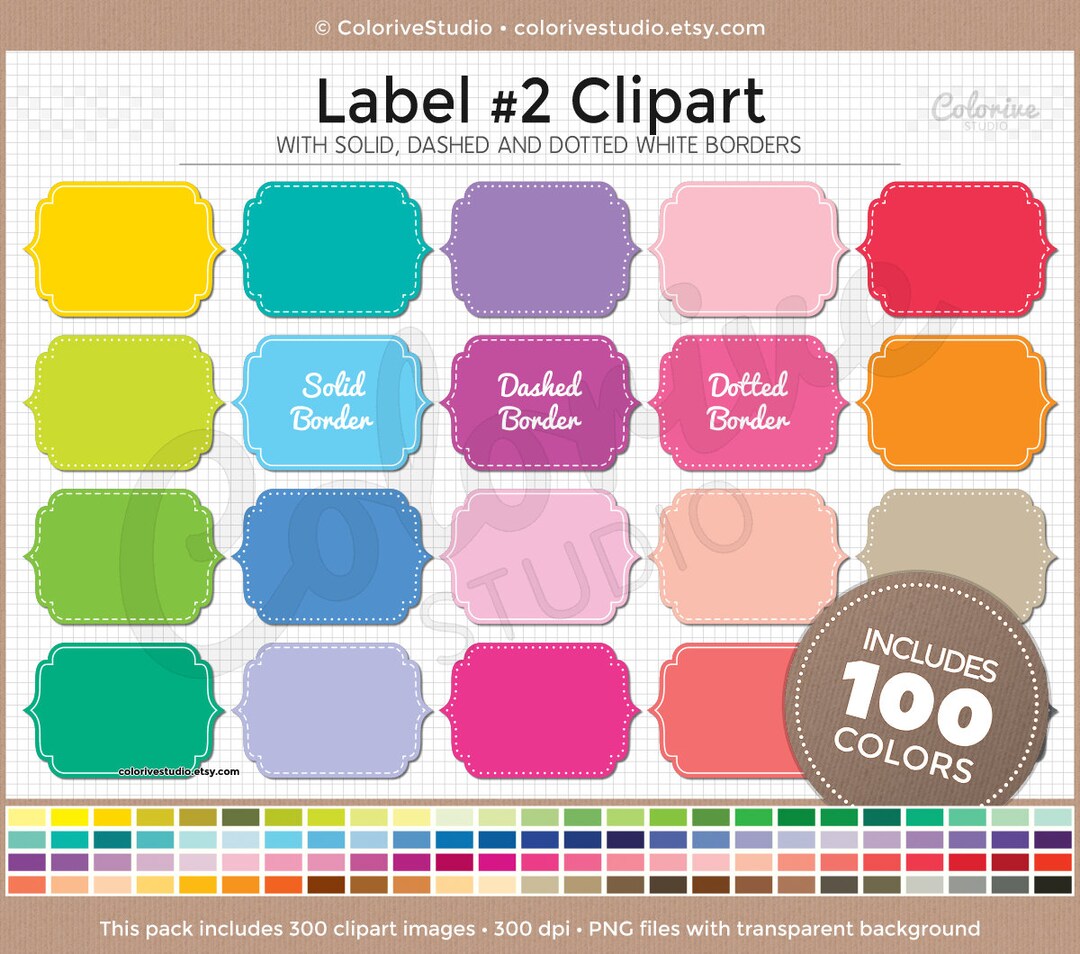 300 Bracket Label Clipart in Rainbow Colors With Solid Dashed - Etsy