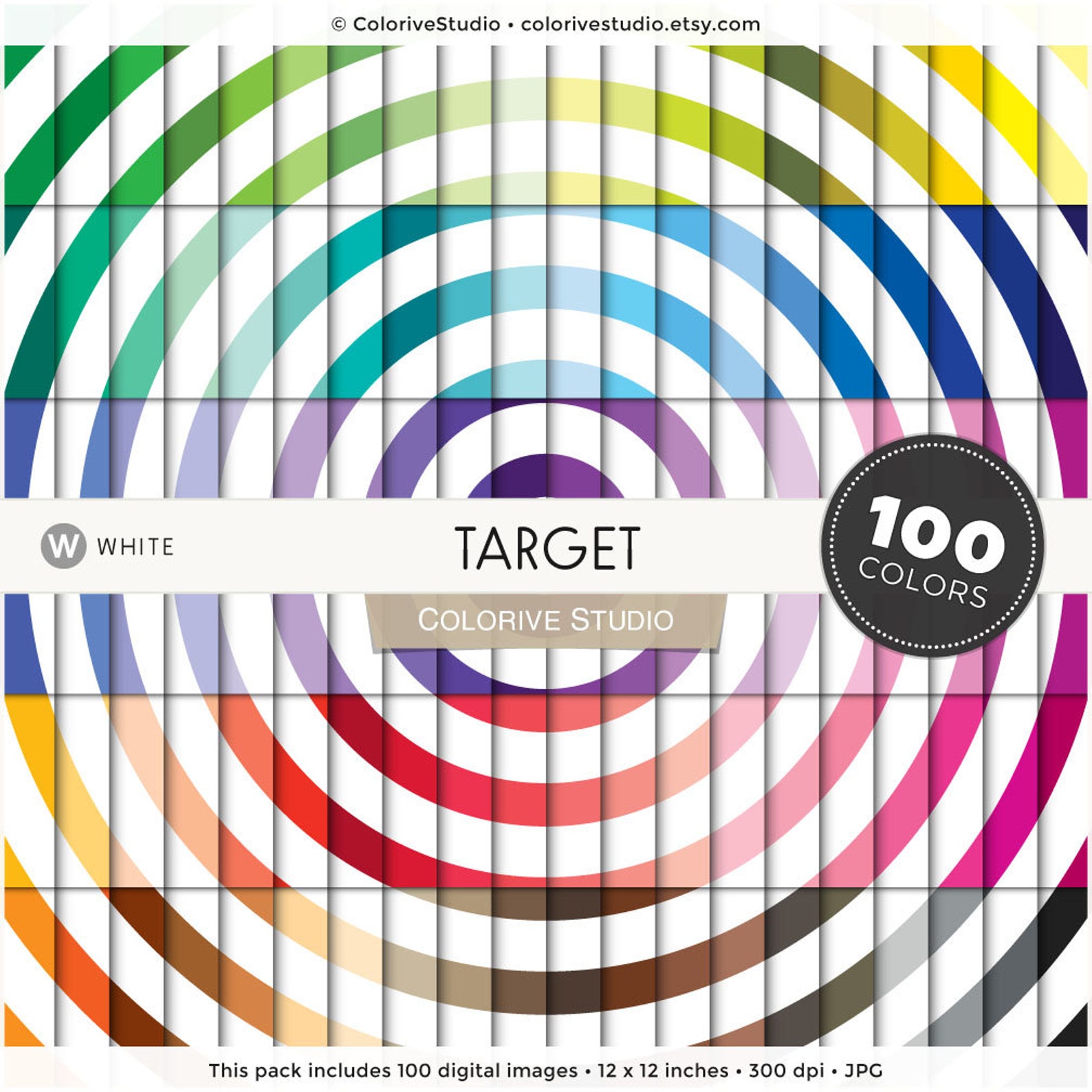Target Digital Paper 100 Rainbow Colors Target Circles - Etsy