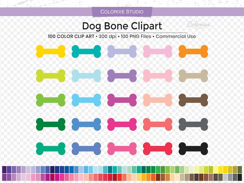 100 Dog Bone Clipart in Rainbow Colors Dog Food Fun Puppy Pet Toy Png ...