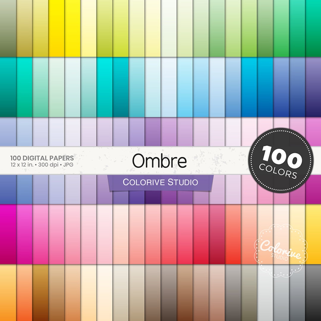 Ombre Digital Paper: 100 Rainbow Colors, Scrapbook Backgrounds (digital ...
