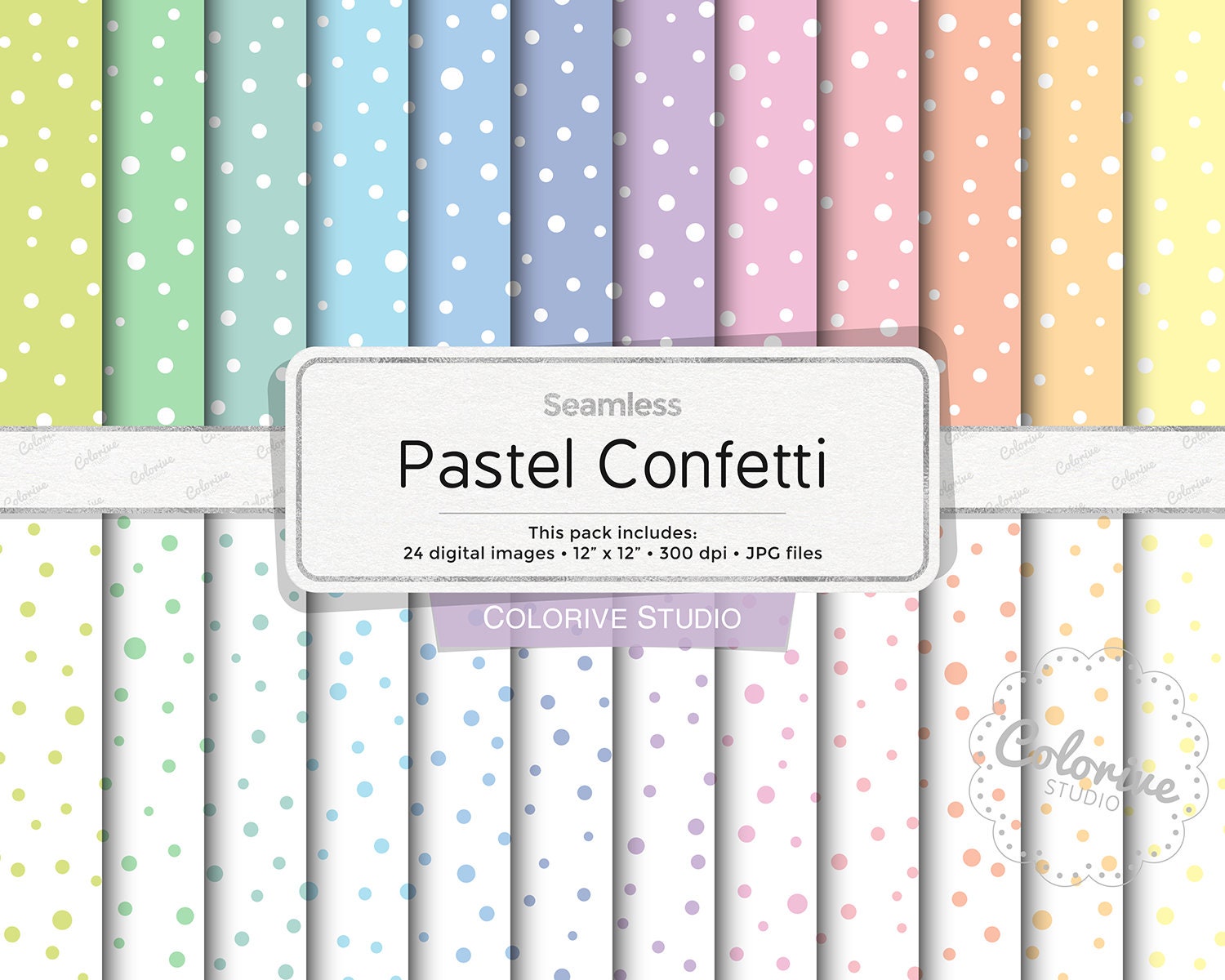 Pastel Confetti Digital Paper: Rainbow Dot Scrapbook Papers (instant ...