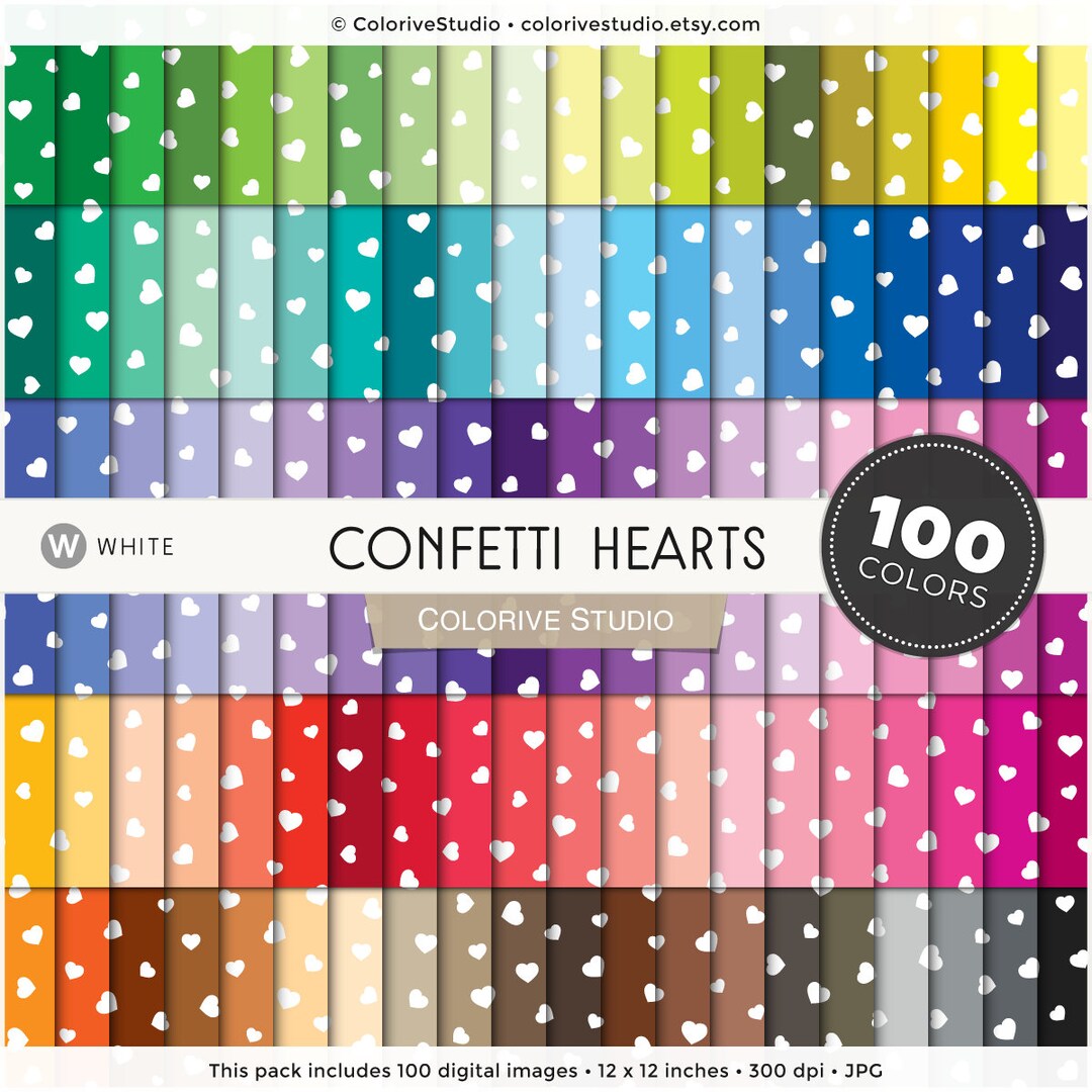 Confetti Hearts Digital Paper 100 Rainbow Colors White Falling - Etsy