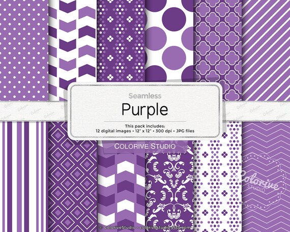 Purple Digital Paper Polka Dot Damask Chevron Stripes | Etsy