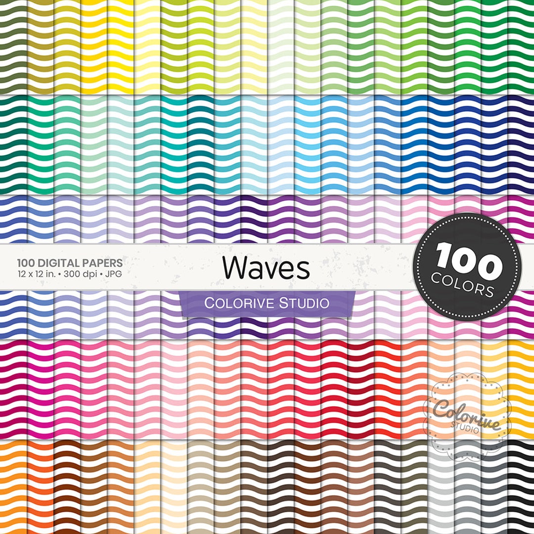 Waves Digital Paper 100 Rainbow Colors White Wavy Chevron Wave Stripes ...