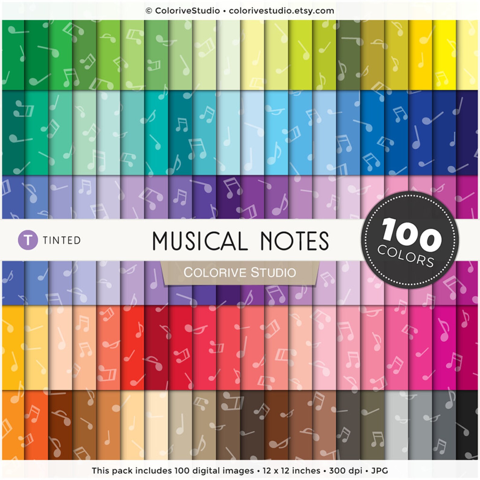 Tinted Musical Notes Digital Paper 100 Rainbow Colors Fun - Etsy