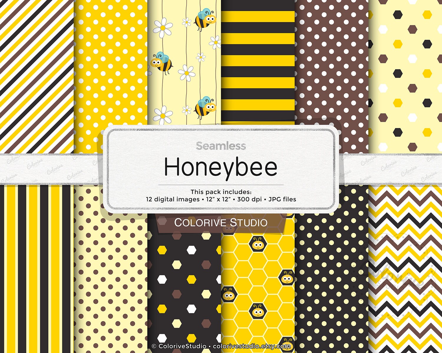 Honeybee Digital Paper Flowers Bee Honeycomb Patterns in - Etsy