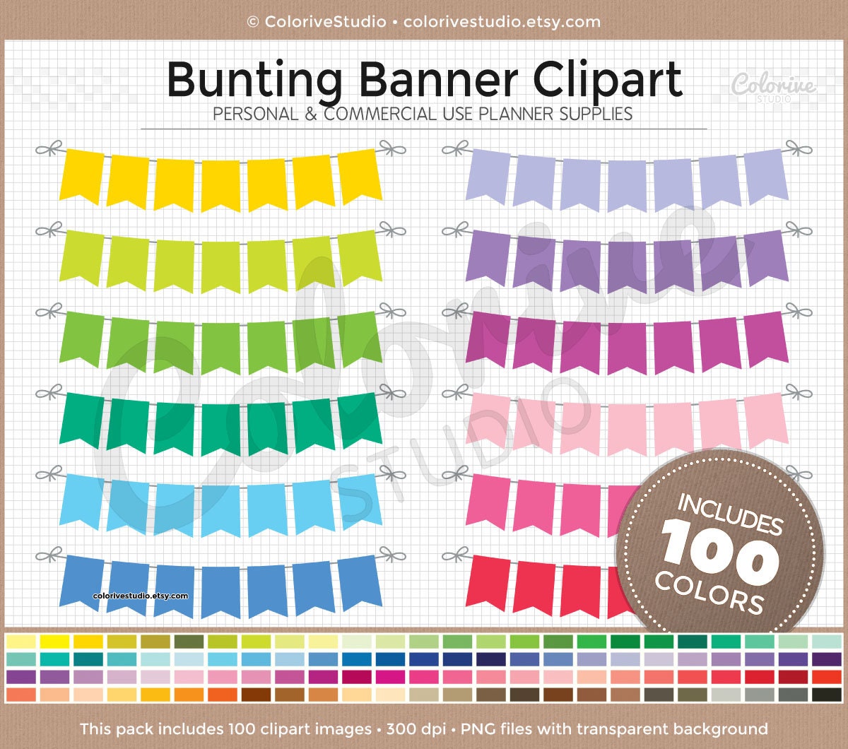 100 Bunting Banner Clipart in Rainbow Colors Solid Flag | Etsy