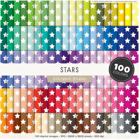 Stars digital paper 100 rainbow colors starry geometric star | Etsy