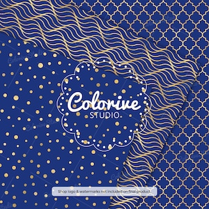 Royal Blue and Gold Digital Paper, Seamless Elegant and Geometric Gold ...