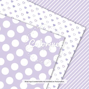 Lavender Digital Paper, Polka Dot, Damask, Hearts, Lavender Shades ...