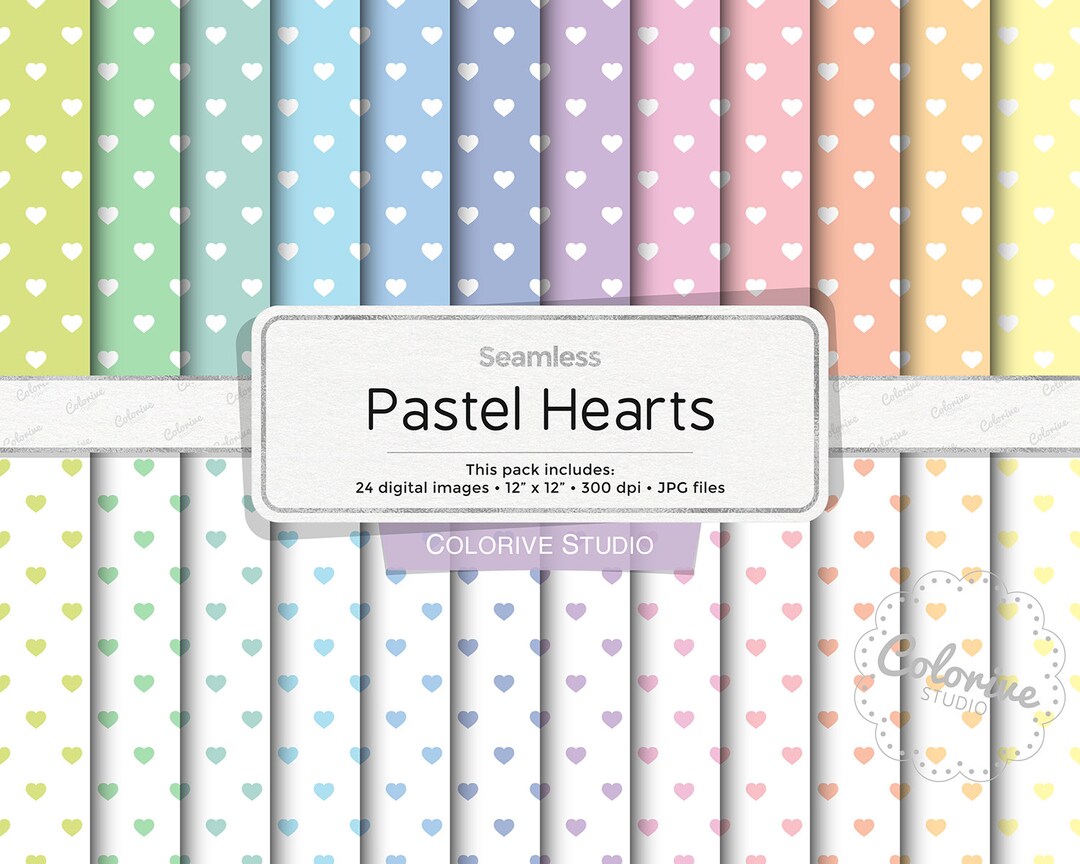 Pastel Hearts Digital Papers, Small Rainbow Geometric Hearts, Soft ...