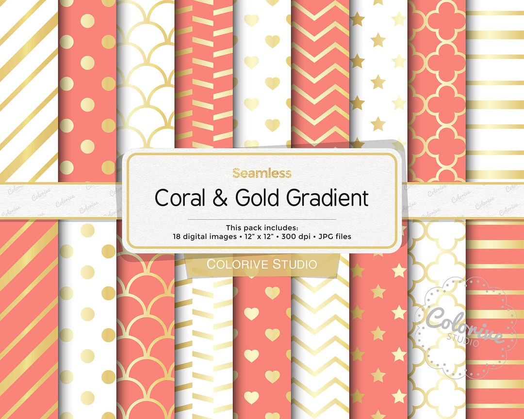 Coral, White & Gold Digital Paper, White and Gold, Coral and Gold ...