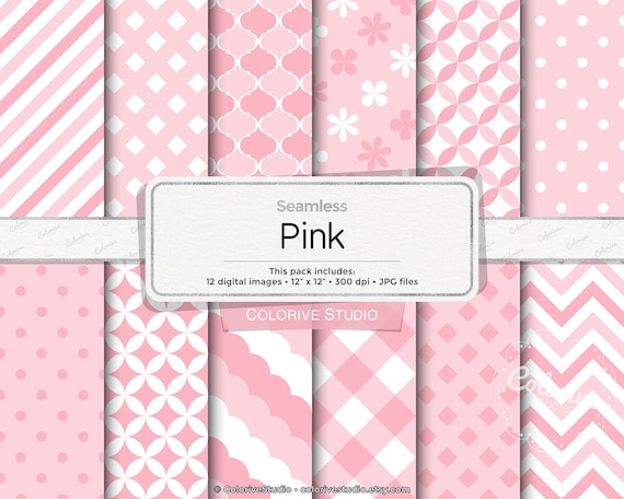 Pink Digital Paper Gingham Flowers Polka Dot Stripes Patterns | Etsy