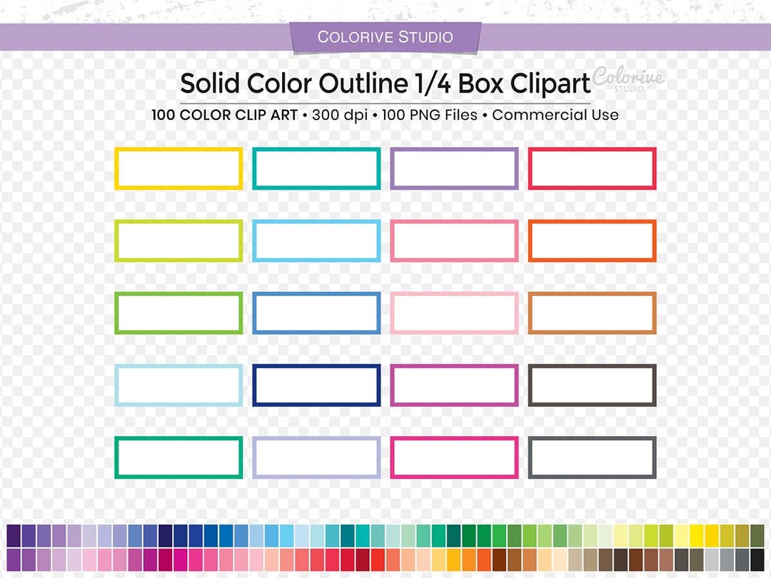 Quarter Box Planner Clipart: 100 Solid Color Outlines (PNG, Commercial ...