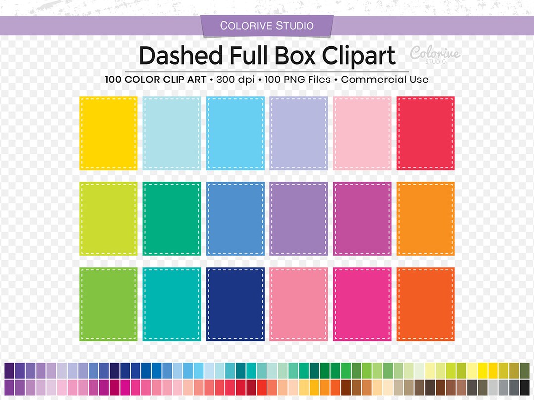 100 Dashed Full Box Planner Clipart Solid Color Stitched Png ...