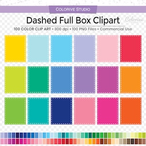 100 Dashed Full Box Planner Clipart Solid Color Stitched Png ...
