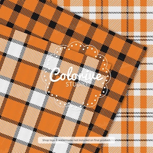 Orange Plaid Digital Paper, Plaid, Tartan, Buffalo, Check, Checkered ...