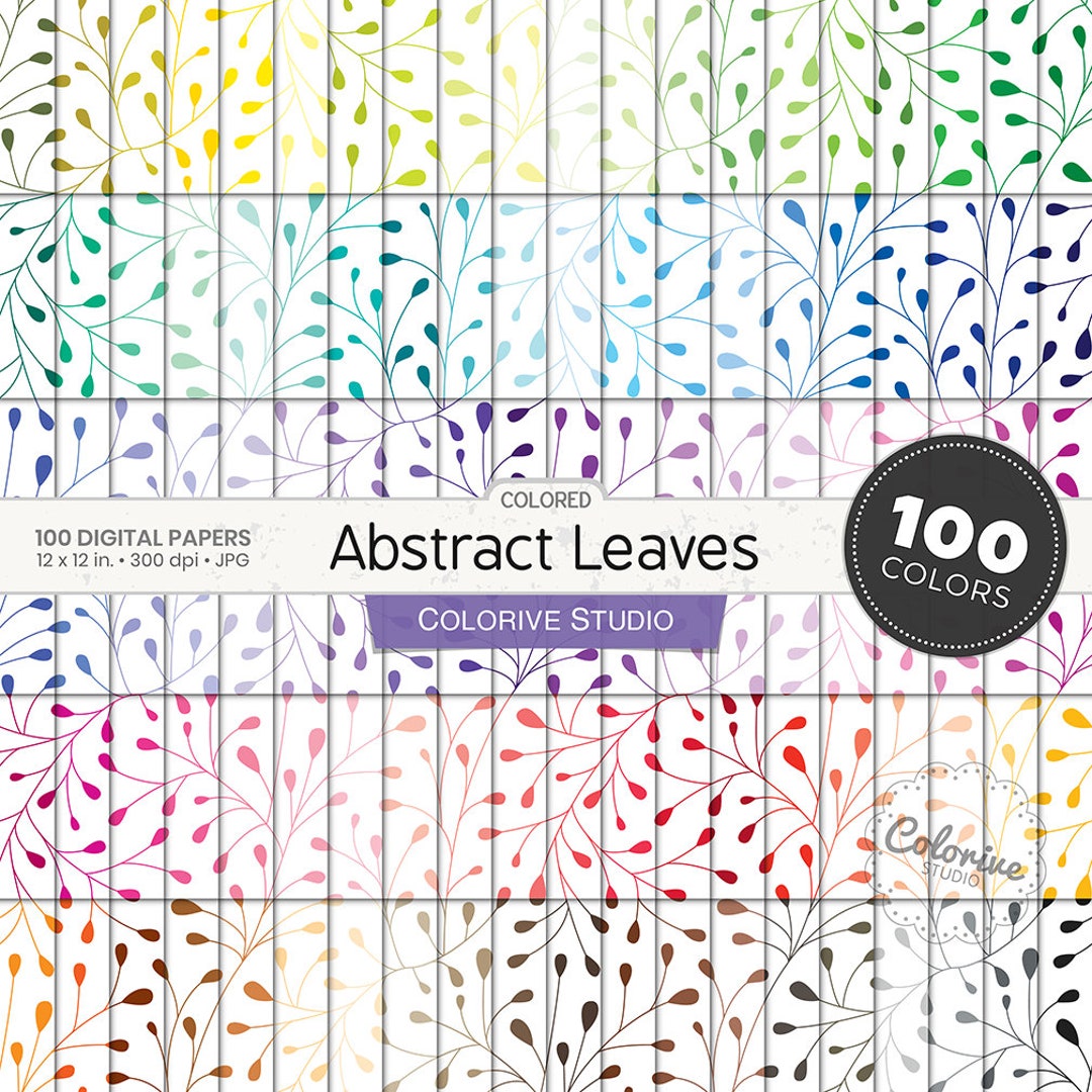 Colored Abstract Leaves Digital Paper 100 Rainbow Colors Winter Leaf ...