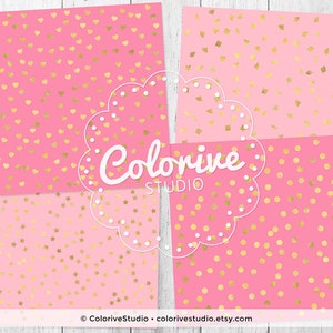 Pink and Gold Confetti Digital Paper Gold Confetti Patterns - Etsy