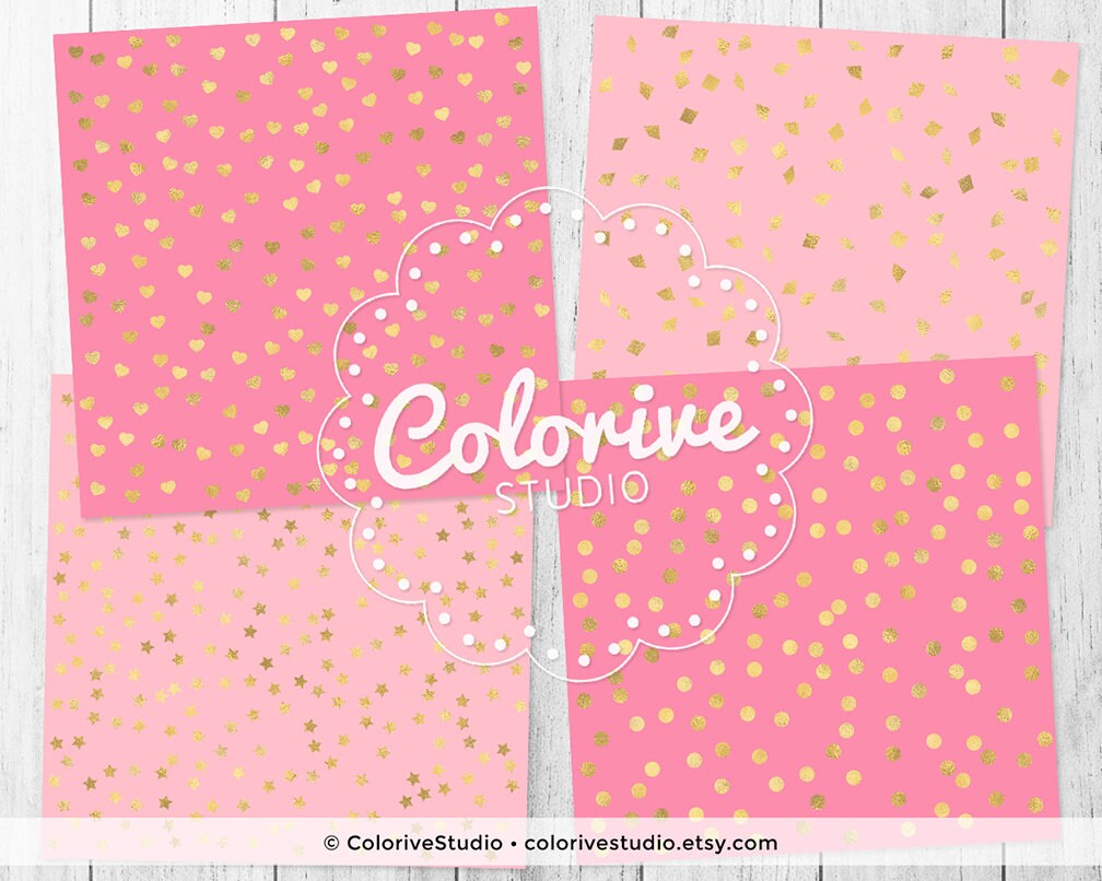 Pink and Gold Confetti Digital Paper Gold Confetti Patterns | Etsy