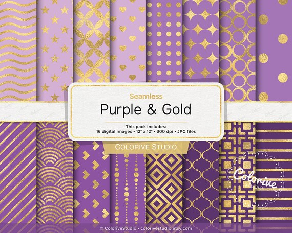 Purple & Gold Digital Paper Seamless Geometric Gold Foil - Etsy