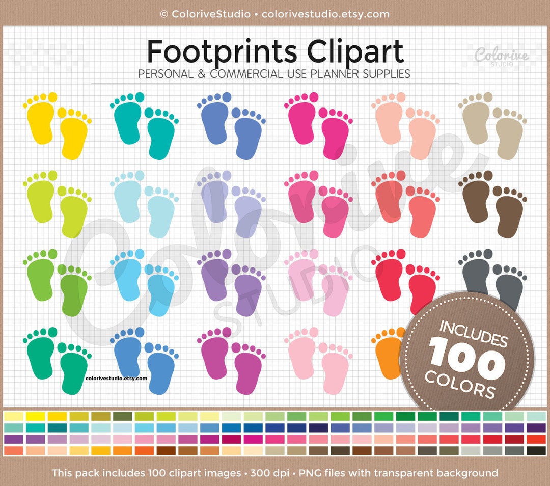 100 Footprint Clipart Rainbow Colors Cute Baby Steps Foot Fun - Etsy