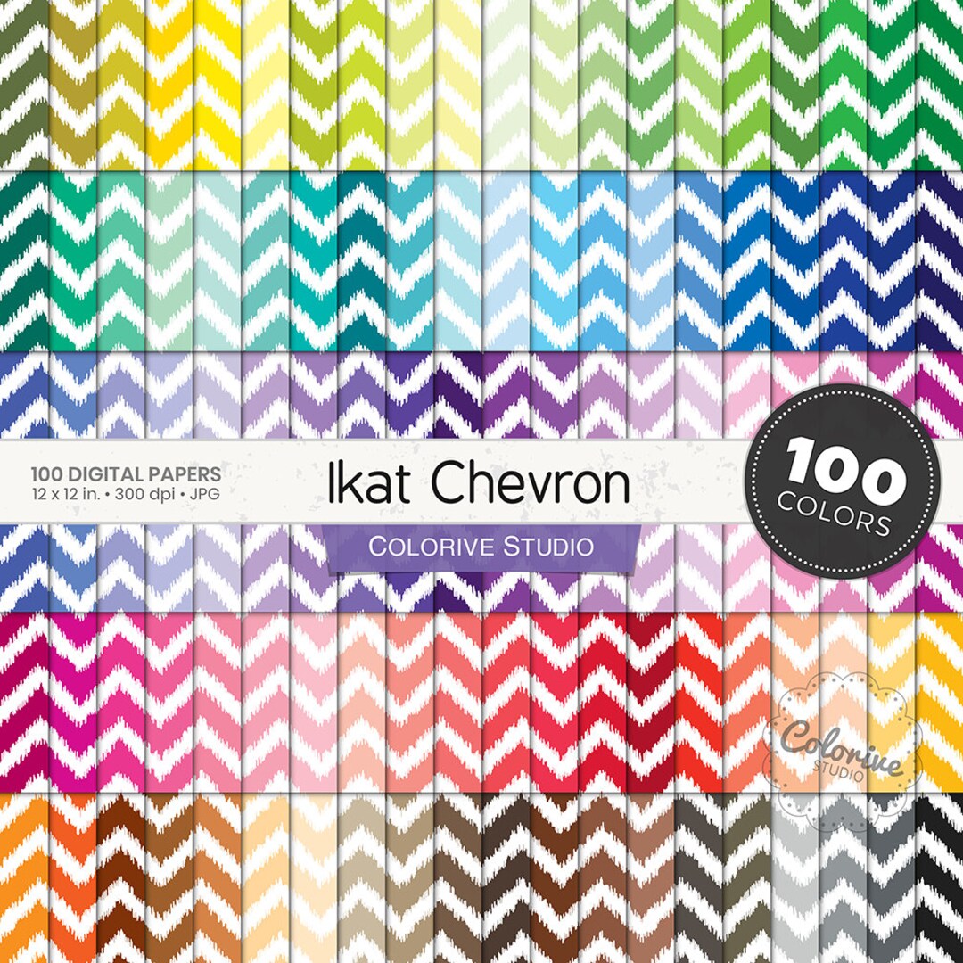 Ikat Chevron Digital Paper 100 Rainbow Colors White Ikat Medium Chevron ...