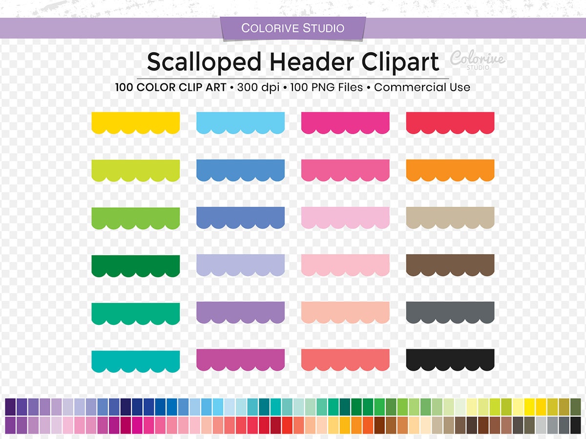 100 Scalloped Header Clipart in Rainbow Colors Scallop Header Png ...