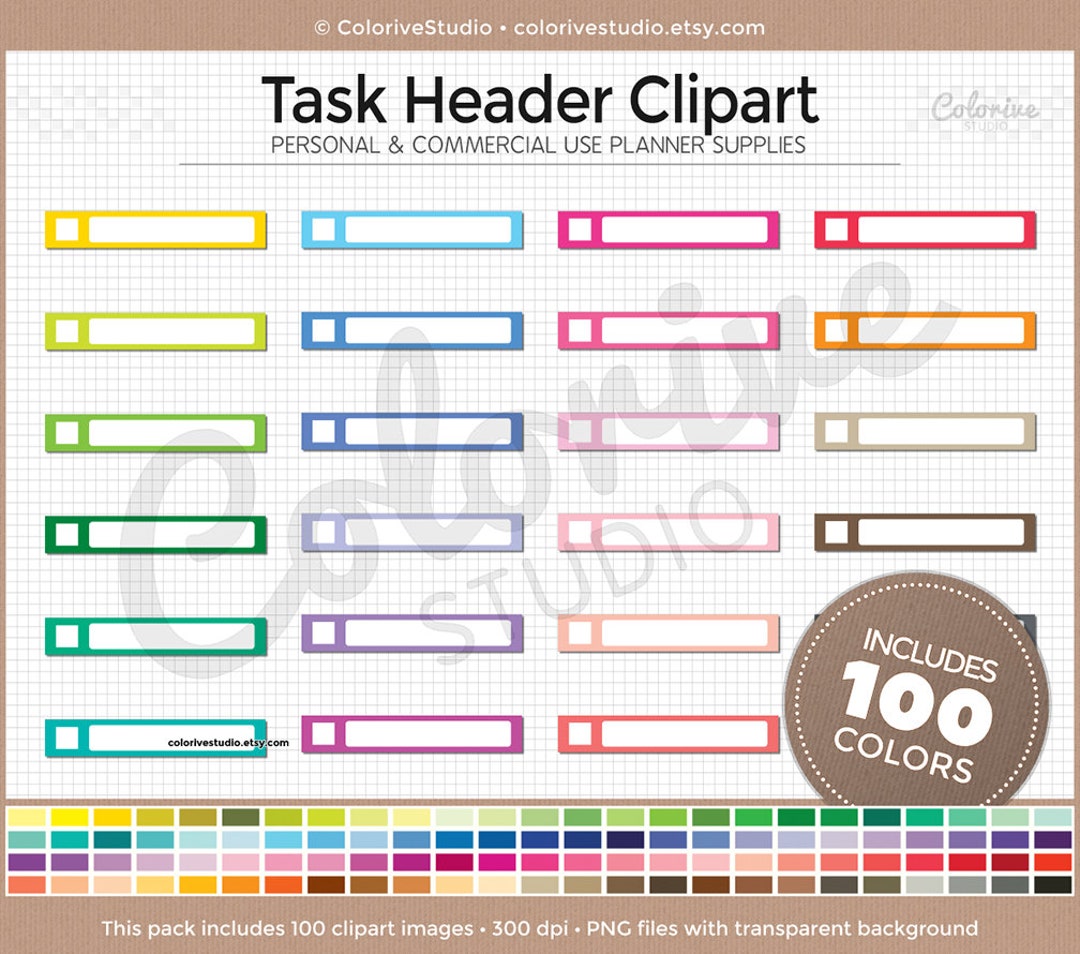 100 Task Header Planner Clipart in Rainbow Colors Square - Etsy