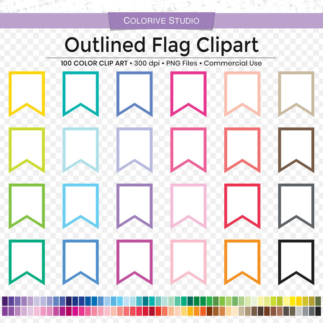 100 Outlined Flag Clipart in Rainbow Colors Pennant Solid - Etsy