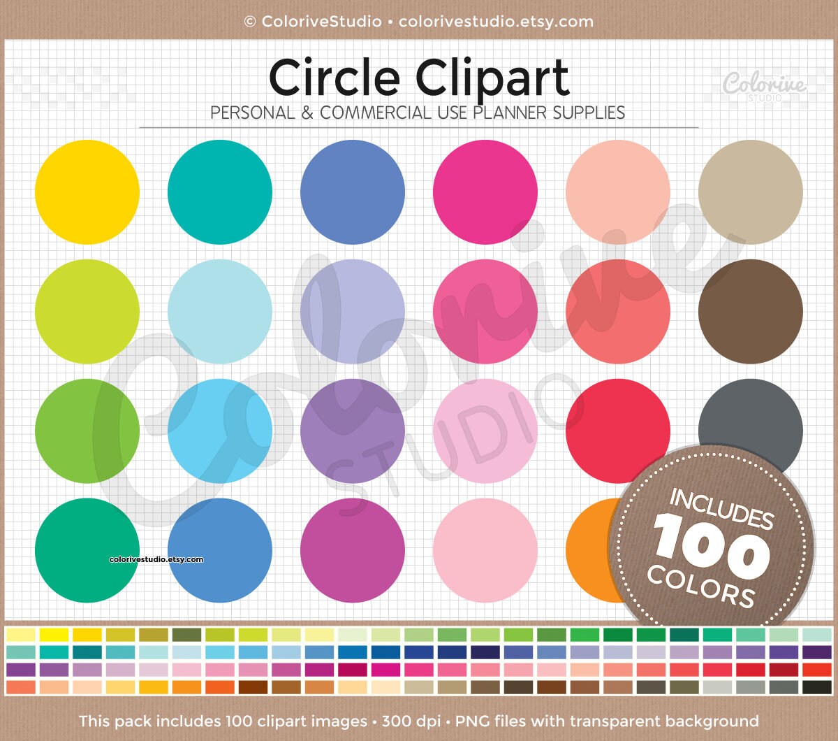 100 Circle clipart rainbow colors solid circles ellipse | Etsy