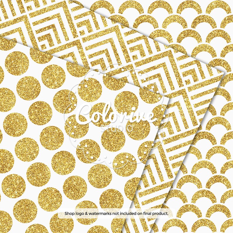 White & Gold Glitter Digital Paper Gold Glitter Geometric - Etsy