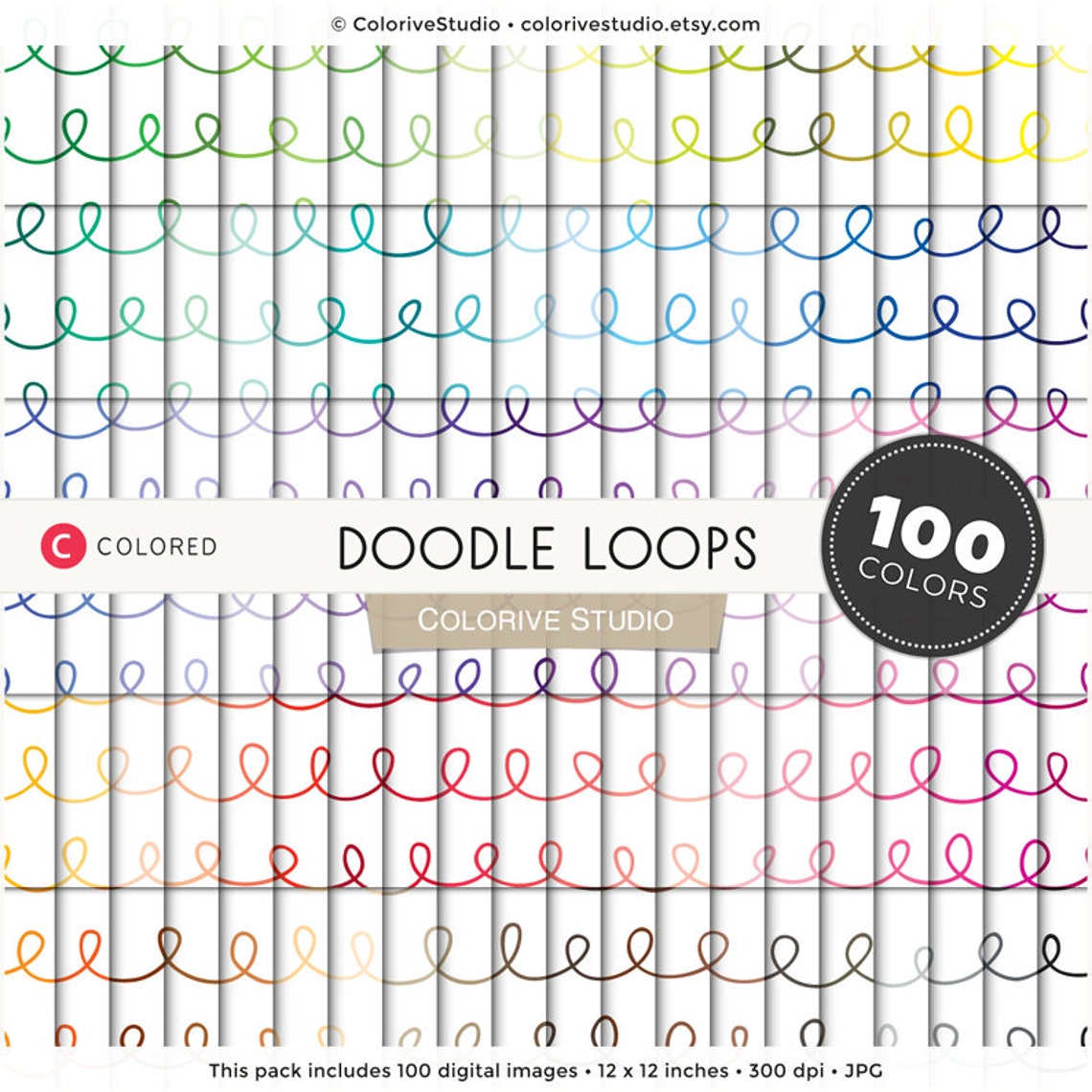 Colored Doodle Loops Digital Paper 100 Rainbow Colors Hand - Etsy