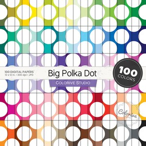 Big Polka Dot Digital Paper 100 Rainbow Colors Huge Polka Dots ...