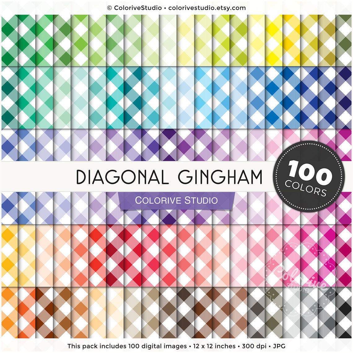 Gingham Digital Paper 100 Rainbow Colors Diagonal Gingham - Etsy