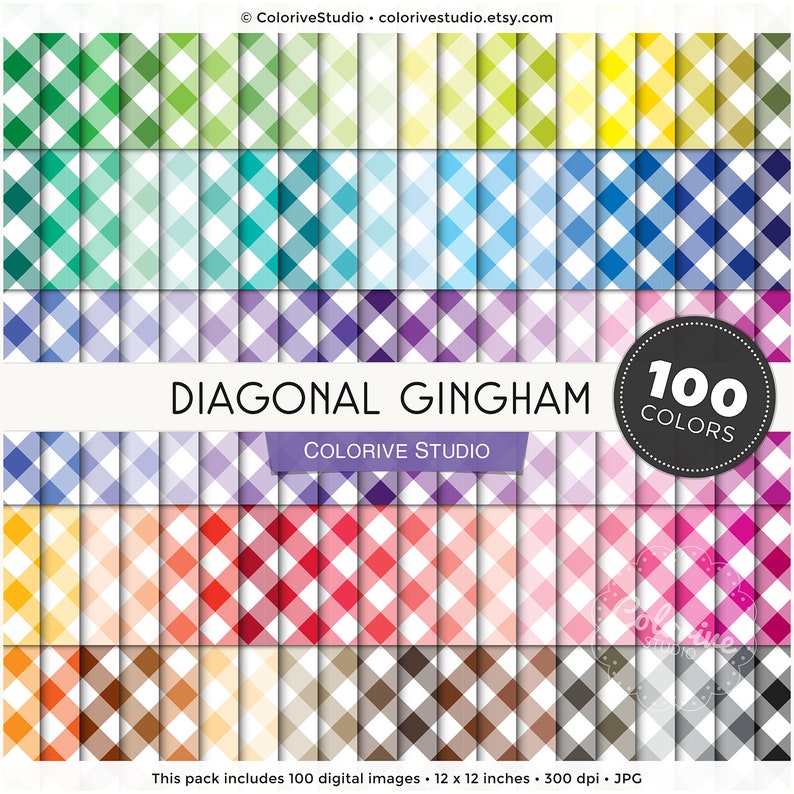 Gingham Digital Paper 100 Rainbow Colors Diagonal Gingham - Etsy