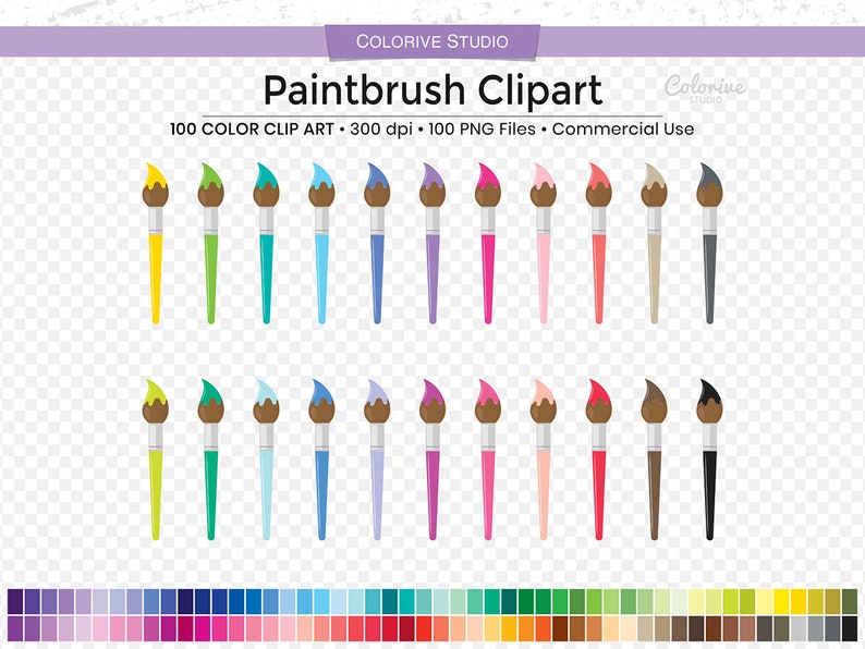 100 Paintbrush Clipart: Rainbow Paint Brush Planner Stickers, Artistic ...