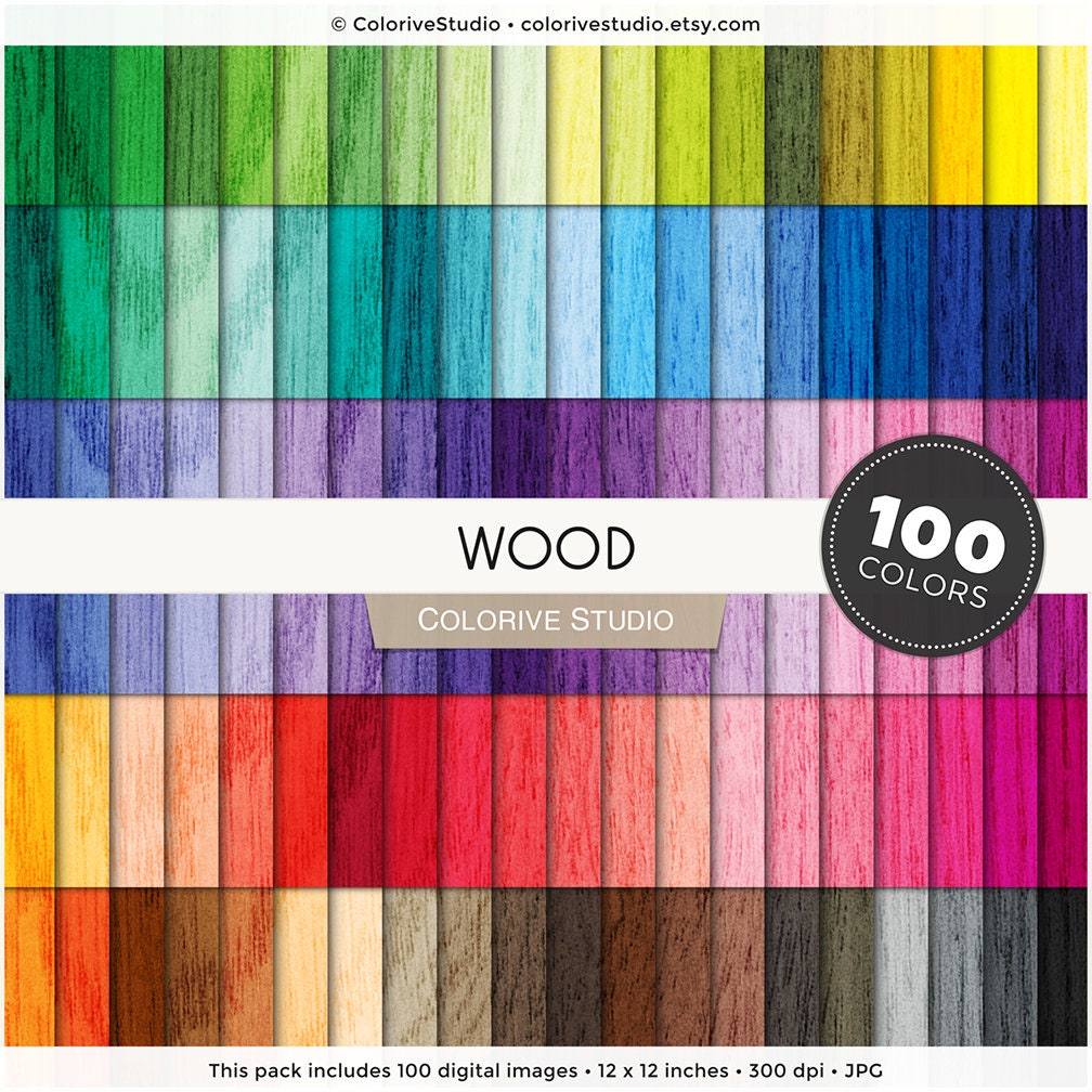 Wood Digital Paper 100 Rainbow Colors Colored Wood Grain - Etsy
