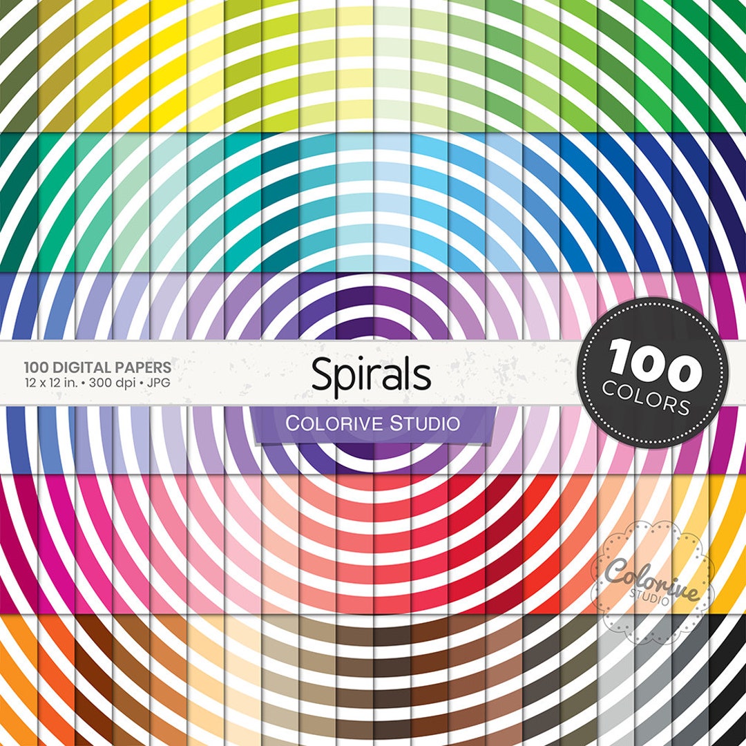 Spirals Digital Paper 100 Rainbow Colors Fun Spiral Background Bright ...