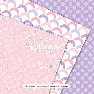 Lavender & Pink Digital Paper, Geometric Patterns, Polka Dot, Chevron ...