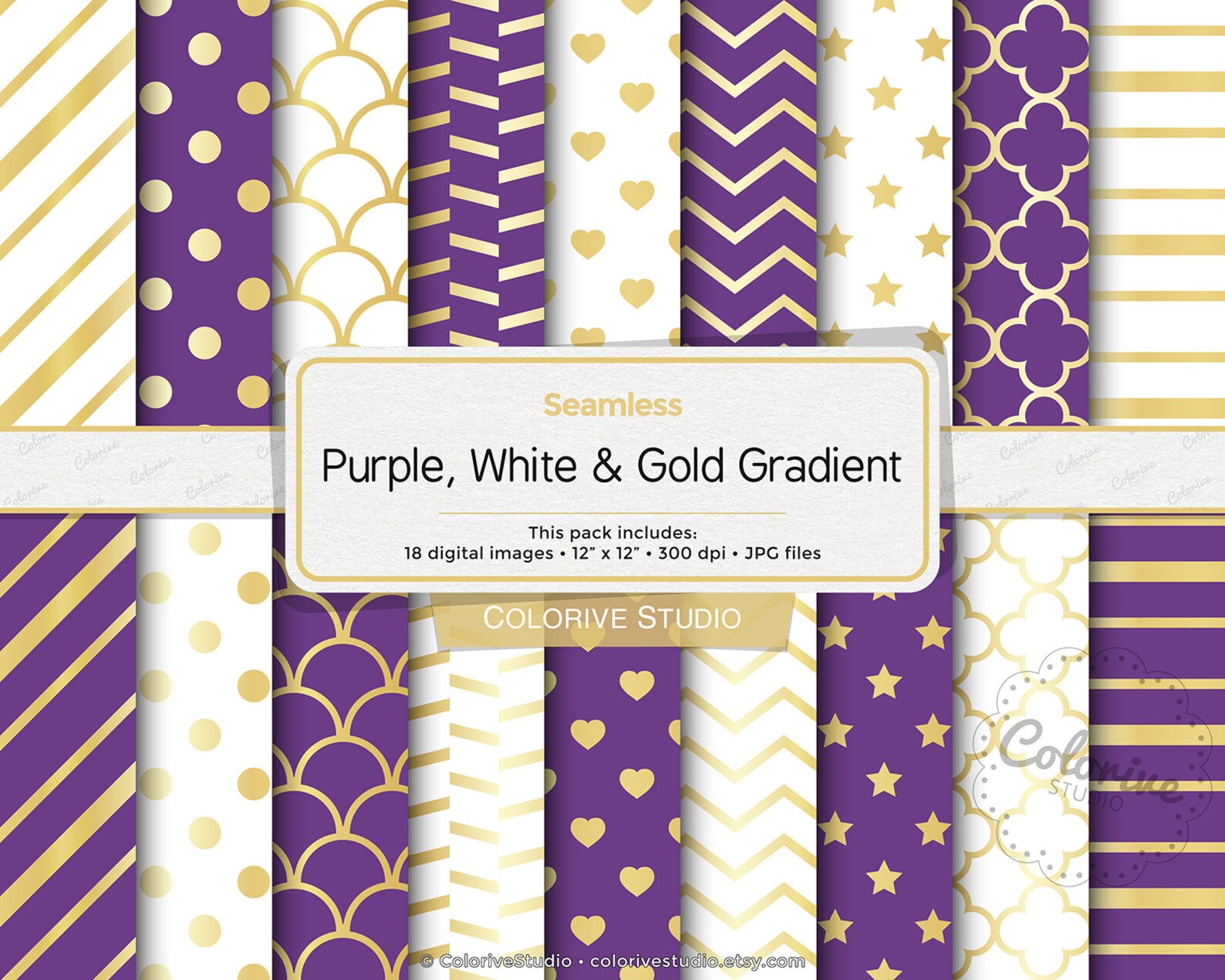 Purple White & Gold Digital Paper White and Gold Purple and - Etsy